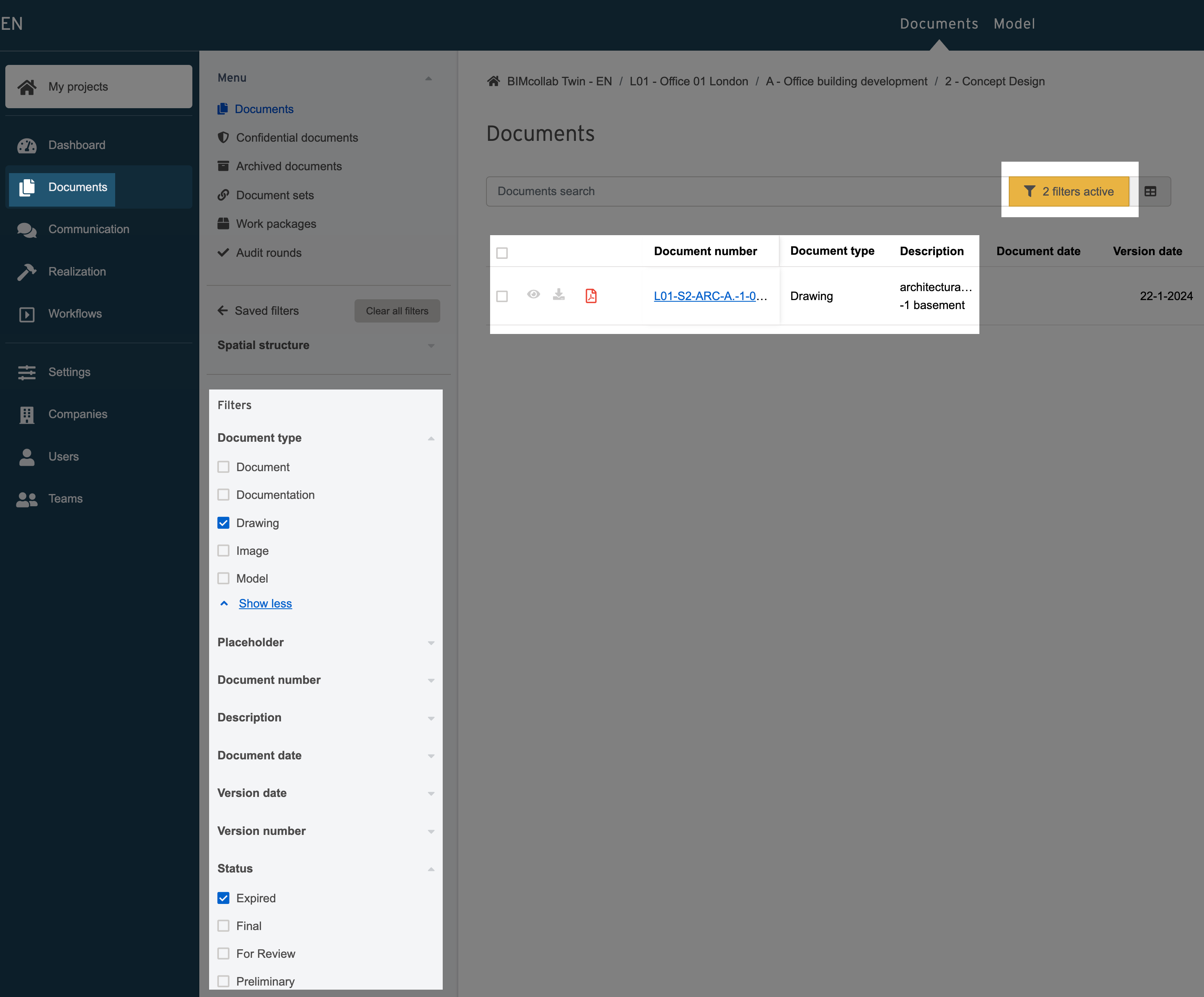 Customizing columns in a document list and using filters Customizing columns in a document list and using filters